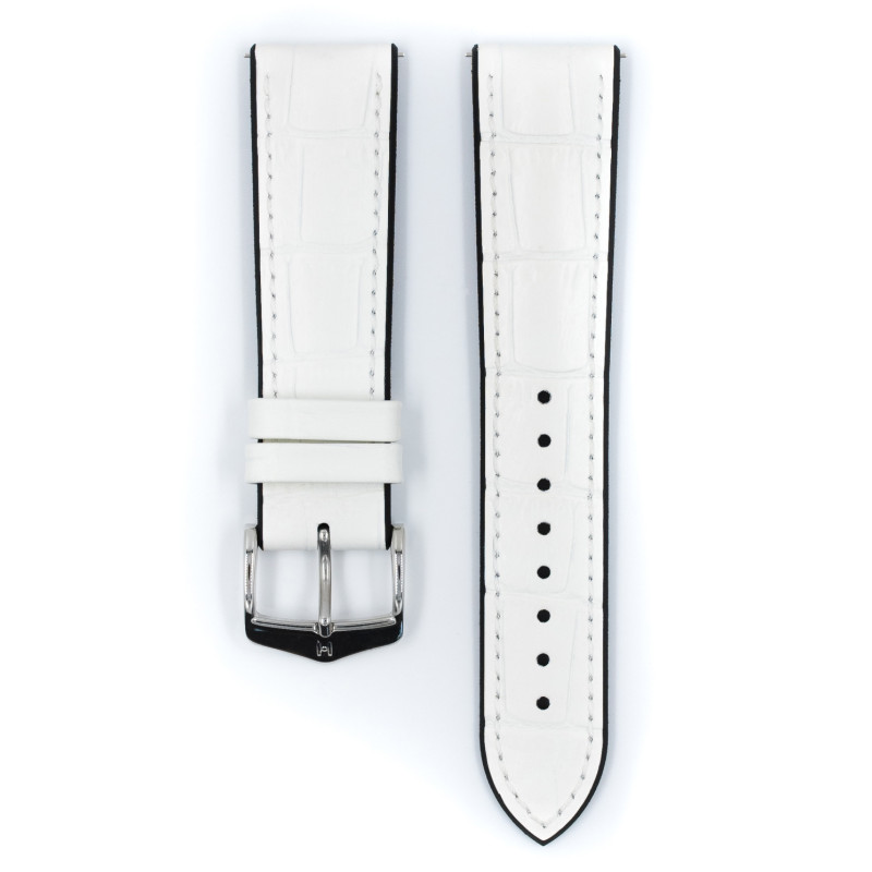 HIRSCH Paul 0925028100-2 witte leren horlogeband met krokodillenpatroon ...