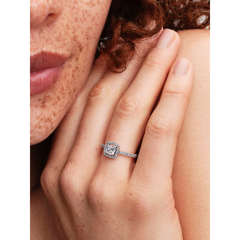 Pandora Timeless 193555C02 vierkante halo ring van zilver met zirkonia ...