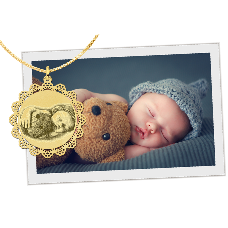 Ronde fotohanger met bewerkte rand goud - 33 mm - Names4ever | Mostert ...