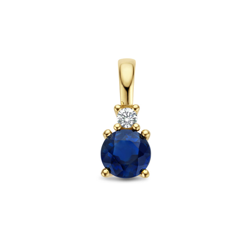 14-karaat gouden hanger met saffier en diamant - 10.5 x 4 mm | Mostert ...