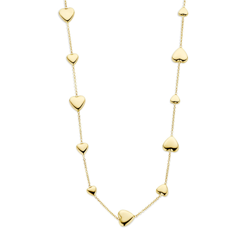 14-karaat gouden ketting met hartjes rondom - Lengte 40-45 cm | Mostert ...