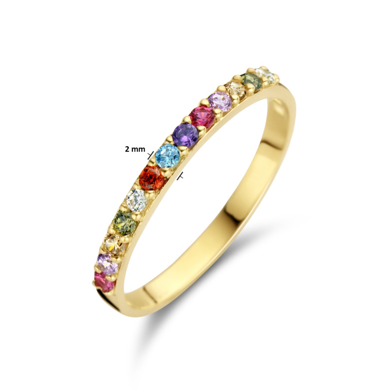 14-karaat gouden regenboog ring met zirkonia's | Mostert Juweliers