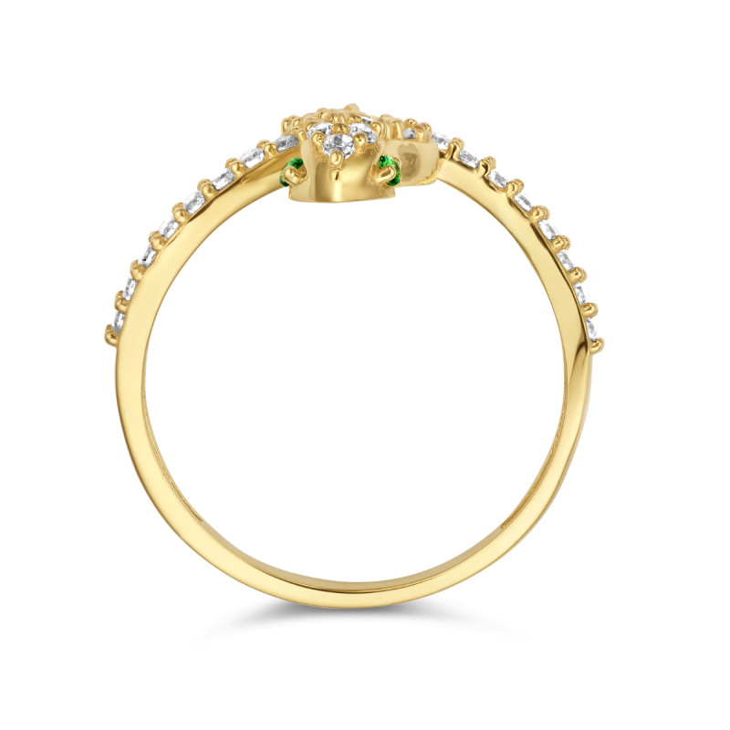 14-karaat gouden slang ring met smaragd en zirkonia | Mostert Juweliers