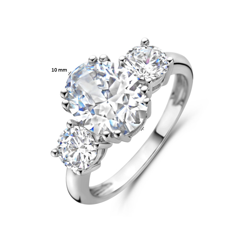 Gerhodineerd zilveren trilogy ring met drie zirkonia stenen | Mostert ...