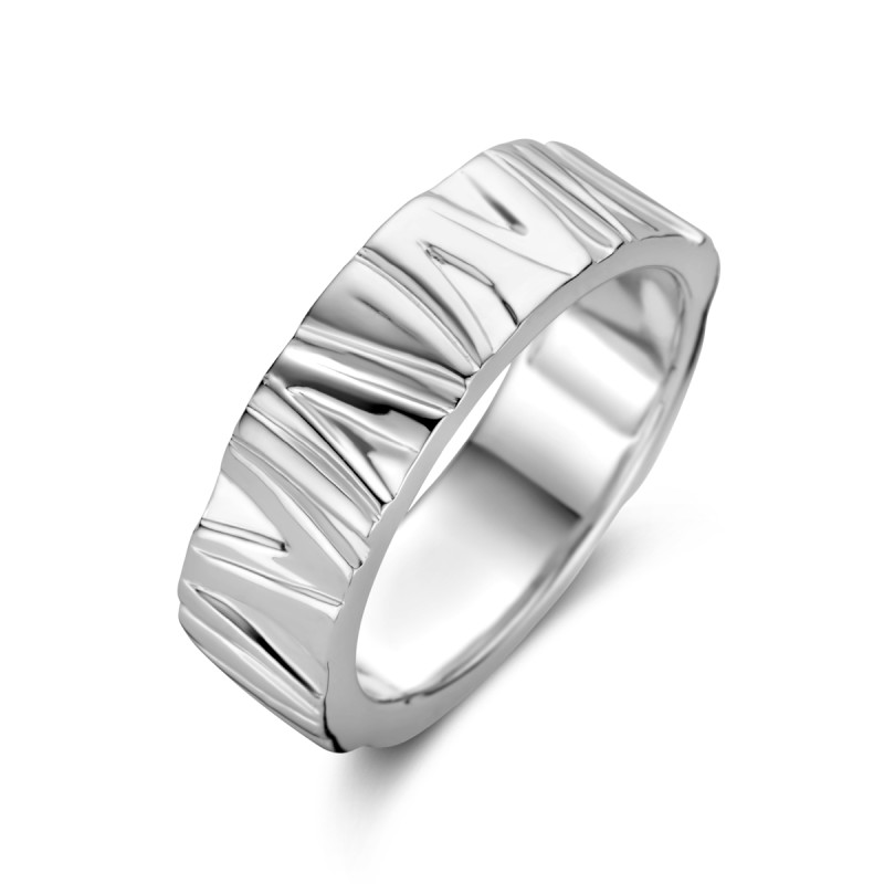 Gerhodineerde zilveren ring met bewerking 6 mm | Mostert Juweliers
