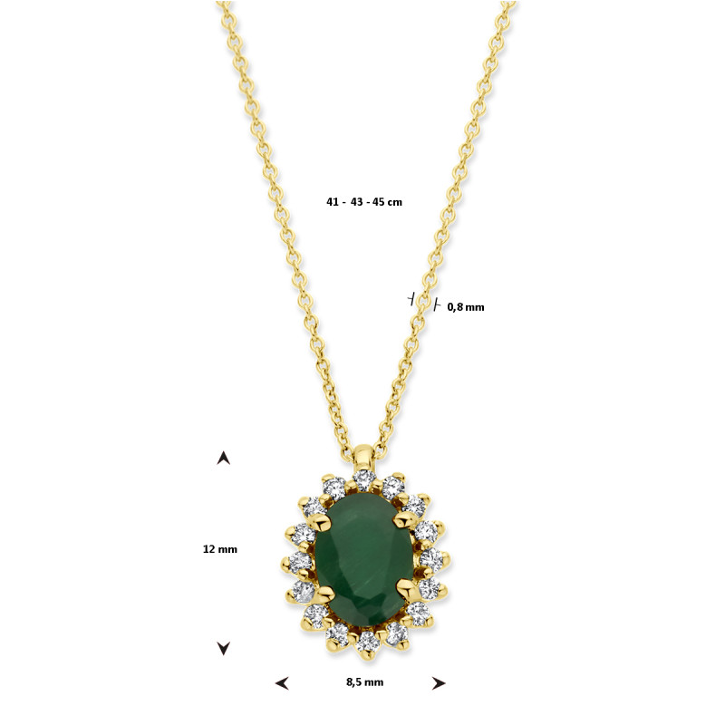 Gouden edelsteen ketting met ovale smaragd en diamant 0.12 crt - Lengte ...