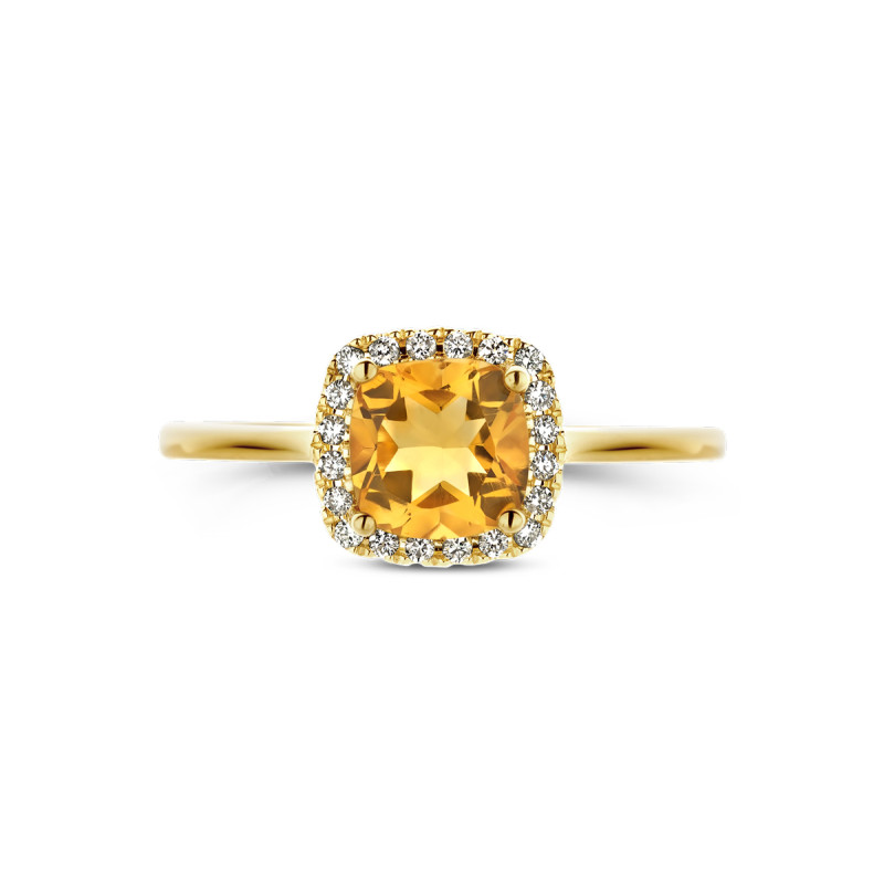 Gouden edelsteen ring met echte gele/oranje citrien en diamant 0.10 crt ...