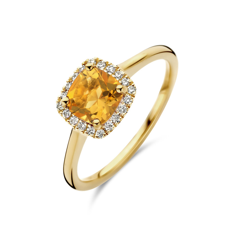 Gouden edelsteen ring met echte gele/oranje citrien en diamant 0.10 crt ...