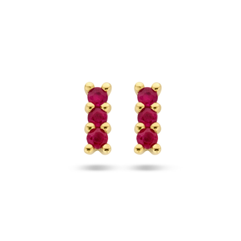 Gouden oorknopjes met een rij robijnen - 2.5 x 7 mm | Mostert Juweliers