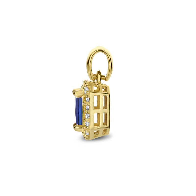 Gouden rechthoekige hanger met synthetische saffier en zirkonia - 6 mm ...