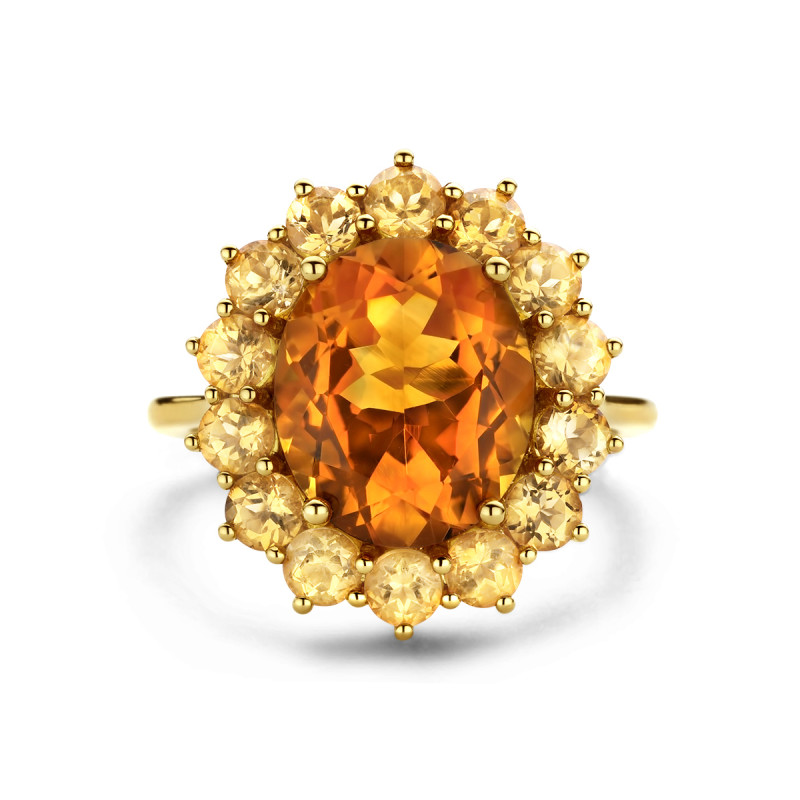 Grote 14-karaat gouden edelsteen ring met oranje/gele citrien | Mostert ...