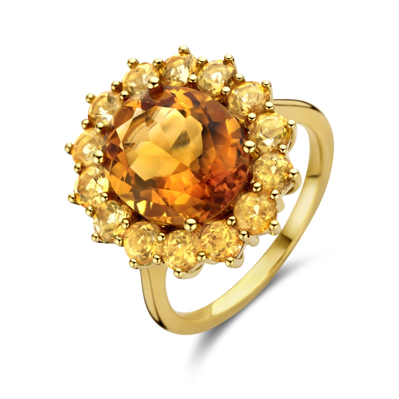 Grote 14-karaat gouden edelsteen ring met oranje/gele citrien | Mostert ...