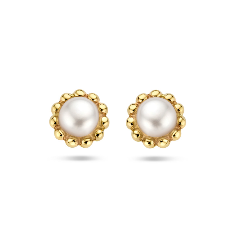 Ronde parel oorknopjes met gouden bolletjes rondom - 7 mm | Mostert ...