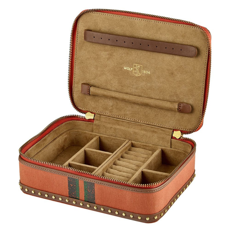 WOLF1834 Ida 190045 oranje sieradenorganizer met bruin leer en ...