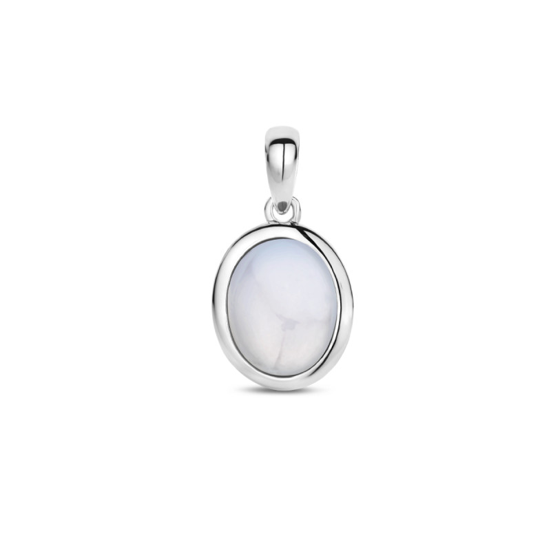 Zilver gerhodineerde hanger met witte chalcedoon edelsteen - 10.5 mm x ...