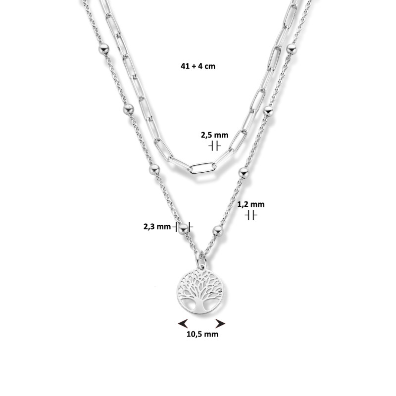 Zilveren multi-ketting paperclip en anker met levensboom hanger ...